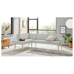 Eckbank exxpo - SOFA FASHION "Lungo, moderne Kedernaht, bequem und elegant, hoher Holzfu&szlig;", beige (beige melange), B:158cm H:84cm T:239cm, 100% Polyester, Sitzb&auml;nke, Eckbank, hochwertige Detailverarbeitung, frei im Raum stellbar