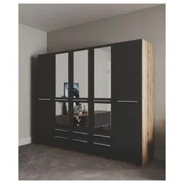 Kleiderschrank Priess "Schrank Garderobe W&auml;scheschrank Barcelona in 5 Breiten", schwarz (astkernbuche, schwarz), B:230cm H:193cm T:54cm, Holzwerkstoff, Schr&auml;nke, Kleiderschrank, viel Stauraum, ger&auml;umige Schubk&auml;sten, mit Spiegel, MADE IN GERMANY