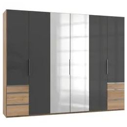 Kleiderschrank wimex "Level by fresh to go", grau (plankeneichefarben, grauglas), B:300cm H:236cm T:58cm, Schr&auml;nke, Kleiderschrank Dreht&uuml;renschrank, mit Glas-und Spiegelt&uuml;ren