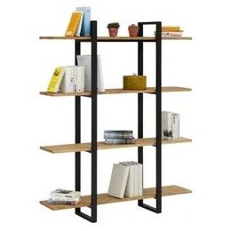 B&uuml;cherregal Home Affaire "Krystian Regal", beige (natur), B:120cm H:149cm T:29cm, Massivholz, Regale, B&uuml;cherregal, Raumteiler, Ablagen aus Eichenholz, Gestell aus robustem Metall