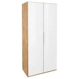 Kleiderschrank wimex "Level by fresh to go", braun (plankeneichefarben, wei&szlig;glas), B:100cm H:236cm T:58cm, Schr&auml;nke, Kleiderschrank Dreht&uuml;renschrank, T&uuml;ren vollfl&auml;chig mit farbigem Glas