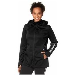 Softshelljacke Kangaroos, Damen, Gr. 42, schwarz, Softshell, Obermaterial: 100% Polyester. B&uuml;ndchen: 95% Polyester, 5% Elasthan, unifarben, figurumspielend Po-bedeckend, Jacken Windbreaker Outdoorjacke Softshelljacke &Uuml;bergangsjacke, aus Softshell-Material, figurumschmeichelnder Schnitt, gro&szlig;e Gr&ouml;&szlig;en