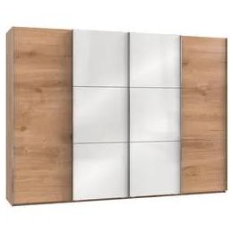 Schwebet&uuml;renschrank wimex "Level by fresh to go", braun (plankeneichefarben, wei&szlig;glas), B:300cm H:216cm, Schr&auml;nke, Schwebet&uuml;renschrank, mit Glast&uuml;ren und Synchron&ouml;ffnung