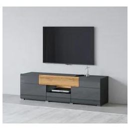 Lowboard OTTO HOME "Toledo,Breite 159cm, trendige TV-Schrank mit dekorative Fr&auml;sungen", schwarz (antrazit matt, antrazit hgl, alteiche), B:159cm H:48cm, ABS-Kunststoff, FSC-zertifizierter Holzwerkstoff, MDF, Melamin, Metall, Sideboards, Lowboard, TV-Board ohne Beleuchtung, TV-Kommode mit viel Stauraum