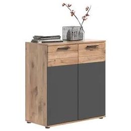 Sideboard Home Affaire "Riga, Breite 90 cm, 2 T&uuml;ren mit Softclose, 4 Einlegeb&ouml;den, 6 F&auml;cher", braun (nox oak nb, basalt grau nb), B:80cm H:87cm T:40cm, FSC-zertifizierter Holzwerkstoff, Sideboards, Sideboard, hochwertige Rillenfr&auml;sung, Schuhkommode, Kommode, Anrichte, Schrank