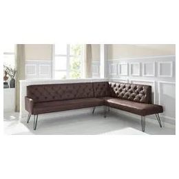 Eckbank exxpo - SOFA FASHION "Doppio, Chesterfield Optik, komfortabel und bequem, hohe Designf&uuml;&szlig;e", braun (chocco), B:197cm H:90cm T:255cm, 100% Polyester, Sitzb&auml;nke, Eckbank, Frei im Raum stellbar