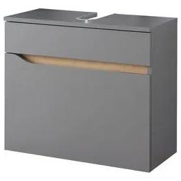Waschbeckenunterschrank SAPHIR "Quickset Unterbeckenschrank, 60 cm breit, 1 Schublade", grau (quarzgrau matt touch, akzent riviera eiche quer nb), B:60cm H:53cm T:33cm, Holzwerkstoff, Schr&auml;nke, Waschbeckenunterschrank, Waschbeckenschrank mit Siphonausschnitt, ohne Waschbecken, grifflos