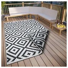 Teppich OTTO HOME "Ronda Wendeteppich" Gr. 4, schwarz (schwarz, creme), B:160cm H:5mm L:230cm, Kunstfaser, Teppiche, Teppich, Sisal-Optik, Flachgewebe, In- und Outdoor, geometrisches Boho Design