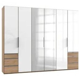 Kleiderschrank wimex "Level by fresh to go", braun (plankeneichefarben, wei&szlig;glas), B:300cm H:236cm T:58cm, Schr&auml;nke, Kleiderschrank Dreht&uuml;renschrank, mit Glas-und Spiegelt&uuml;ren