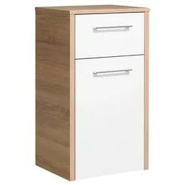 Unterschrank SAPHIR "Quickset 382 Badschrank, 1 T&uuml;r, 1 Schublade, Wei&szlig; Hochglanz", braun (eiche natur), B:40cm H:72cm T:33cm, Holzwerkstoff, Schr&auml;nke, Unterschrank, Badezimmerm&ouml;bel 40 cm breit, inkl. T&uuml;rd&auml;mpfer, Griffe Chrom Glanz