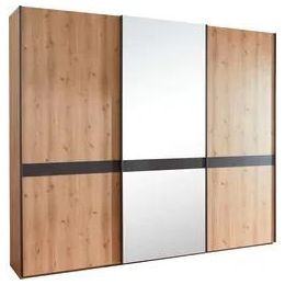 Schwebet&uuml;renschrank Wiemann "Rialto", grau (bianco, eiche, nachbildung, graphit, kristallspiegel), B:278,9cm H:217cm T:67cm, Schr&auml;nke, Schwebet&uuml;renschrank, hochwertige Dekorfront mit Spiegelt&uuml;r
