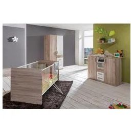 Babyzimmer-Komplettset wimex "Bergamo", wei&szlig; (san remo eiche nb, alpinwei&szlig;), B/H: 70cm x 140cm, Holzwerkstoff, Schlafzimmerm&ouml;bel-Sets, Bett + Wickelkommode + 2 trg. Schrank