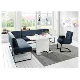 Eckbank exxpo - SOFA FASHION "Affogato, hoher Sitzkomfort, bequem", blau (navy), B:197cm H:82cm T:265cm, Struktur: Webvelour 100% Polyester, Sitzb&auml;nke, Eckbank, Frei im Raum stellbar