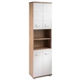 Hochschrank ByLiving "Nebraska", wei&szlig; (sonoma eiche, hochglanz wei&szlig;), B:50cm H:192cm T:31,5cm, FSC-zertifizierter Holzwerkstoff, MDF, Schr&auml;nke, Hochschrank, Breite 50 cm, Badezimmerschrank mit Metallgriffen, viel Stauraum