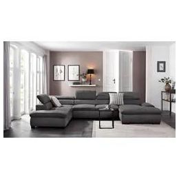 Wohnlandschaft Home Affaire "Alberto U-Form", grau (anthrazit), B:350cm H:73cm T:228cm, 100% Polyester;Microfaser in Antiklederoptik (100% Polyester);Luxus-Microfaser Vintageoptik (100% Polyester);Luxus-Microfaser weich (90%Polyester 10%Polyamid), Sofas, Wohnlandschaft, mit Kopfteilverstellung, wahlweise mit Bettfunktion