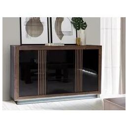 Sideboard FORTE "Savona", braun (schwarz, schlammeiche, schwarz hochglanz), B:162,7cm H:98,2cm T:42,3cm, FSC-zertifizierter Holzwerkstoff, Sideboards, Sideboard, Breite 162 cm, inkl. Sockelbeleuchtung