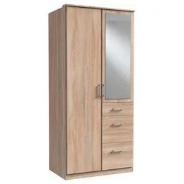 Kleiderschrank wimex "Click", braun (struktureichefarben hell), B:90cm H:199cm T:58cm, Schr&auml;nke, Kleiderschrank Dreht&uuml;renschrank, mit Spiegel