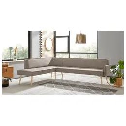 Eckbank exxpo - SOFA FASHION "Lungo, moderne Kedernaht, bequem und elegant, hoher Holzfu&szlig;", grau (melange), B:198cm H:84cm T:260cm, 100% Polyester, Sitzb&auml;nke, Eckbank, hochwertige Detailverarbeitung, frei im Raum stellbar