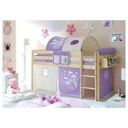 Hochbett Ticaa "Malte", lila (kiefer massiv natur, prinzessin, lila), B:101cm H:114cm L:205cm, Hochbetten, Hochbett, mit Rollrost und in verschiedenen Ausf&uuml;hrungen wahlweise mit Matratze