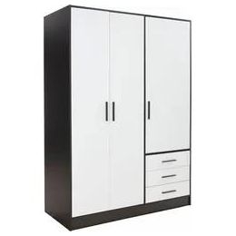 Kleiderschrank FORTE "Jupiter, Made in Europe, mit Schubladen", schwarz (schwarz, wei&szlig;), B:145cm H:200cm T:60cm, FSC-zertifizierter Holzwerkstoff, Schr&auml;nke, Kleiderschrank, Stauraum, 2 Breiten, 4 Farben, Schubladen, variable Einlegeb&ouml;den