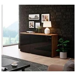 Sideboard OTTO HOME "PARIS", schwarz (kastanien breslau, schwarz hochglanz), B:111cm H:68cm T:39cm, Sideboards, Sideboard, Moderne 110cm breite grifflose Kommode, vielseitig einsetzbar
