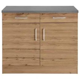 Unterschrank KOCHSTATION "KS-Colmar", braun (wotaneiche), B:100cm H:85cm T:60cm, Holzwerkstoff, Schr&auml;nke, Unterschrank, 100 cm, mit Metallgriff, f&uuml;r viel Stauraum