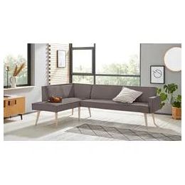 Eckbank exxpo - SOFA FASHION "Lungo, moderne Kedernaht, bequem und elegant, hoher Holzfu&szlig;", grau (taupe), B:158cm H:84cm T:239cm, 100% Polyester, Sitzb&auml;nke, Eckbank, hochwertige Detailverarbeitung, frei im Raum stellbar