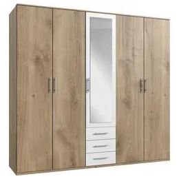 Kleiderschrank wimex "Ben", braun (plankeineiche nachbildung, absetzung wei&szlig;), B:225cm H:210cm T:58cm, Schr&auml;nke, Kleiderschrank, mit jeweils drei Schubk&auml;sten