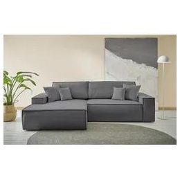 Ecksofa OTTO HOME "FINNLEY, L-Form 257 cm, Schlafsofa", grau (anthrazit), B:267cm H:85cm T:167cm, Bezugstoff 100% PES ;Atmungsaktives Gewebe ;Easy Clean ;Gramatur 340g/ qm +/- 5%, Sofas, Ecksofa, mit Bettkasten, in Boucl&eacute;, Struktur fein und Mega Cord