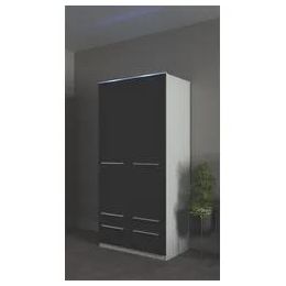 Kleiderschrank Priess "Schrank Garderobe W&auml;scheschrank Barcelona in 5 Breiten", schwarz (schwarz, wei&szlig;), B:94cm H:193cm T:54cm, Holzwerkstoff, Schr&auml;nke, Kleiderschrank, viel Stauraum, ger&auml;umige Schubk&auml;sten, mit Spiegel, MADE IN GERMANY