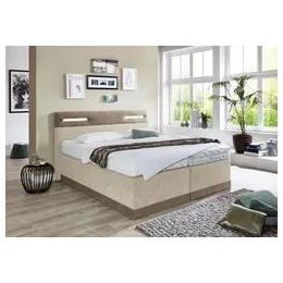 Boxspringbett, beige (dunkelbeige, beige), Ohne Topper, Liegefl&auml;che B/L: 160cm x 200cm, H3, 7-Zonen-Kaltschaummatratze, Bezug Obermatratze 100% Polyester, waschbar bis 60C;Bezug Unterbox und Kopfteil: Mikrofaservelours (100% Polyester), Westfalia Schlafkomfort, Komplettbetten, Boxspringbett, mit LED-Beleuchtung