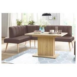 Eckbank exxpo - SOFA FASHION "Costa, moderne R&uuml;ckensteppung, bequem und elegant, hoher Holzfu&szlig;", braun (schoko), B:157cm H:92cm T:245cm, Webvelour: 100% Polyester, Sitzb&auml;nke, Eckbank, hochwertig verarbeitet, Frei im Raum stellbar