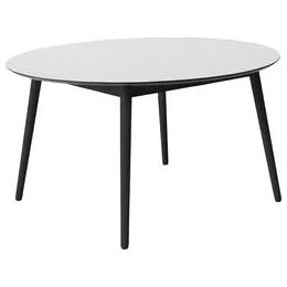 Esstisch HAMMEL FURNITURE "Meza Designtisch mit Auszugsfunktion und 2 Einlegeplatten", wei&szlig; (wei&szlig;, schwarz), B:135cm H:73,5cm T:135cm, Tischplatte: Wei&szlig; laminat (schwarzer Rand), Gestell: Schwarz gebeizt Esche (Massivholz);Mit nanobehandeltem Laminat, einer matten, seidigen Oberfl&auml;che, die Fingerabdr&uuml;cke abweist und langlebig und hygienisch ist, Tische, Esstisch, &Oslash;135(231) cm, runde Tischplatte au