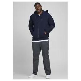 Jack & Jones PlusSize Kapuzensweatjacke "BASIC SWEAT ZIP HOOD", Herren, Gr. 4XL, blau (navy blazer), angeraute Sweatware, Obermaterial: 85% Baumwolle, 15% Polyester, JACK & JONES PLUSSIZE, unifarben, Basic, normal normal, ohne Ausschnitt, B&uuml;ndchen, Sweatjacken, bis Gr&ouml;&szlig;e 6XL