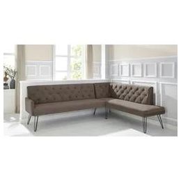 Eckbank exxpo - SOFA FASHION "Doppio, Chesterfield Optik, komfortabel und bequem, hohe Designf&uuml;&szlig;e", grau (taupe), B:197cm H:90cm T:255cm, 100% Polyester, Sitzb&auml;nke, Eckbank, Frei im Raum stellbar