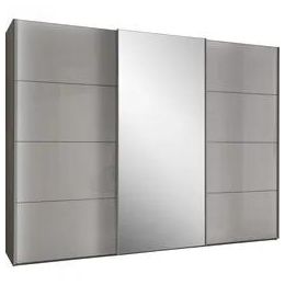 Schwebet&uuml;renschrank Wiemann "Kos", grau (havanna, dekor, glas kieselgrau, kristallspiegel), B:278,9cm H:236cm T:67cm, Glas, Holzwerkstoff, Schr&auml;nke, Schwebet&uuml;renschrank, mit Spiegelt&uuml;r und Schattenfuge