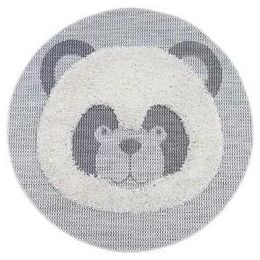 Kinderteppich "NAVAJO - Panda", wei&szlig; (wollwei&szlig;), H:35mm &Oslash;:135cm, Polypropylen (PP), PRIMAFLOR-IDEEN IN TEXTIL, Teppiche, Kinderteppich, Hoch-Tief-Effekt, Motiv Panda, Kinderzimmer