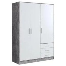 Kleiderschrank FORTE "Jupiter, Made in Europe, mit Schubladen", grau (beton, wei&szlig;), B:145cm H:200cm T:60cm, FSC-zertifizierter Holzwerkstoff, Schr&auml;nke, Kleiderschrank, Stauraum, 2 Breiten, 4 Farben, Schubladen, variable Einlegeb&ouml;den
