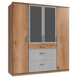 Kleiderschrank wimex "Click", grau (plankeneichefarben, beton, nachbildung lichtgrau), B:180cm H:199cm T:58cm, Schr&auml;nke, Kleiderschrank Dreht&uuml;renschrank, mit Spiegel