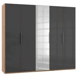 Kleiderschrank wimex "Level by fresh to go", grau (plankeneichefarben, grauglas), B:250cm H:216cm T:58cm, Schr&auml;nke, Kleiderschrank Dreht&uuml;renschrank, mit Glas- und Spiegelt&uuml;ren