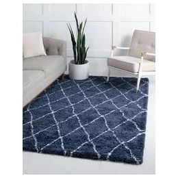 Hochflor-Teppich "Temara Shag, LAGERR&Auml;UMUNG", blau (marineblau, elfenbeinfarben), B:122cm H:51mm L:183cm, Polypropylen (PP), MyFlair M&Ouml;BEL & ACCESSOIRES, Teppiche, gewebt, Rauten Design, weich & kuschelig