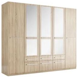 Kleiderschrank Priess "Schrank Garderobe W&auml;scheschrank Barcelona in 5 Breiten", braun (struktureichefarben hell), B:230cm H:193cm T:54cm, Holzwerkstoff, Schr&auml;nke, Kleiderschrank, viel Stauraum, ger&auml;umige Schubk&auml;sten, mit Spiegel, MADE IN GERMANY
