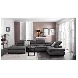 Wohnlandschaft Home Affaire "Alberto U-Form", grau (anthrazit), B:350cm H:73cm T:228cm, 100% Polyester;Microfaser in Antiklederoptik (100% Polyester);Luxus-Microfaser Vintageoptik (100% Polyester);Luxus-Microfaser weich (90%Polyester 10%Polyamid), Sofas, Wohnlandschaft, mit Kopfteilverstellung, wahlweise mit Bettfunktion