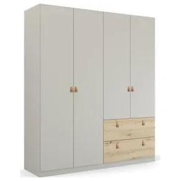 Dreht&uuml;renschrank Rauch "Kleiderschrank Schrank Garderobe Ankleide HOMEY BY QUADRA SPIN", grau (seidengrau, eiche artisan), B:181cm H:210cm T:54cm, Holzwerkstoff, Schr&auml;nke, Dreht&uuml;renschrank, mit cognacbraunen Ledergrifflaschen, Schubladen in Eichen-Dekor