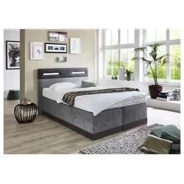 Boxspringbett, grau (anthrazit, grau), Ohne Topper, Liegefl&auml;che B/L: 140cm x 200cm, H2 + H2, Bonnell-Federkernmatratze, Bezug Obermatratze 100% Polyester, waschbar bis 60C;Bezug Unterbox und Kopfteil: Mikrofaservelours (100% Polyester), Westfalia Schlafkomfort, Komplettbetten, Boxspringbett, mit LED-Beleuchtung