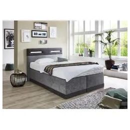 Boxspringbett, grau (anthrazit, grau), Kaltschaum-Topper, Liegefl&auml;che B/L: 140cm x 200cm, H3, 5-Zonen-Tonnentaschen-Federkernmatratze, Bezug Obermatratze 100% Polyester, waschbar bis 60C;Bezug Unterbox und Kopfteil: Mikrofaservelours (100% Polyester), Westfalia Schlafkomfort, Komplettbetten, Boxspringbett, mit LED-Beleuchtung