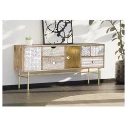 Lowboard GUTMANN FACTORY "Linea", beige (natur), B:150cm H:70cm T:40cm, Massivholz, Sideboards, Lowboard, Kommode mit detailreichen Verzierungen, Shabby Chic, Vintage