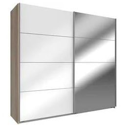 Schwebet&uuml;renschrank wimex "Easy", braun (struktureichefarben hell, wei&szlig;glas, spiegel), B:270cm H:210cm T:65cm, Schr&auml;nke, Schwebet&uuml;renschrank, mit Glas und Spiegel