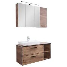 Badm&ouml;bel-Set SAPHIR "Quickset 374 3-teilig, Keramik-Aufsatzbecken mit LED-Spiegelschrank", braun (eiche ribbeck quer nachbildung), B:105cm H:200cm T:44,5cm, Holzwerkstoff, Kastenm&ouml;bel-Sets, Badm&ouml;bel-Set, H&auml;ngeschrank, 4 T&uuml;ren, 2 Schubladen, inkl. T&uuml;rd&auml;mpfer, Bad-Set
