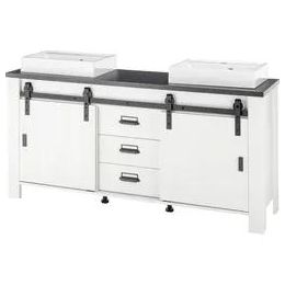 Waschtisch Home Affaire "SHERWOOD, Waschbeckenunterschrank inkl. Waschbecken", wei&szlig; (pinie wei&szlig; dekor), B:164cm H:91cm T:43cm, Waschtische, Waschtisch, in 2 Farben verf&uuml;gbar, Scheunentorbeschlag & Apothekergriff aus Metall